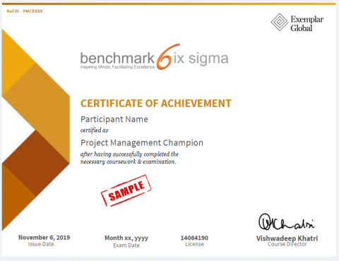 Project Management Champion Certificate - Benchmark Six Sigma
